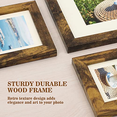 EOMEOH Picture Frames Set of 10, Wood Picture Frame with Mat and HD Glass Including 4×6 5×7 8×10 Inch Photo Frames for Wall or Tabletop (Brown)