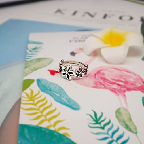 awaFanee 925 Sterling Silver Rings Daisy Flower Sunflower Wedding Band Ring Women Fine Jewelry Stackable Gift Adjustable Size 5-10 Charms