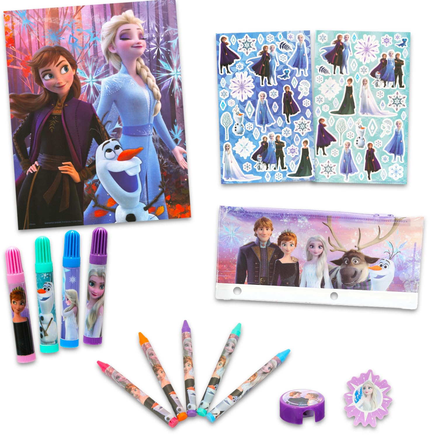 Walt Disney Studio Frozen Art Set Frozen Activity Bundle - 12 Pc Frozen Art Case with Frozen Stickers, Frozen Writing Pad, Snowflake Stamps, and More