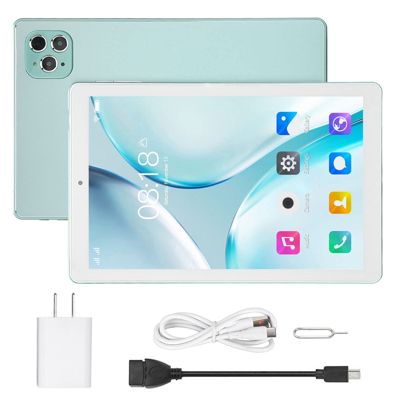 Airshi Office Tablet, Dual Camera 2 Card Slots HD Tablet US Plug 100-240V for Home (Green)