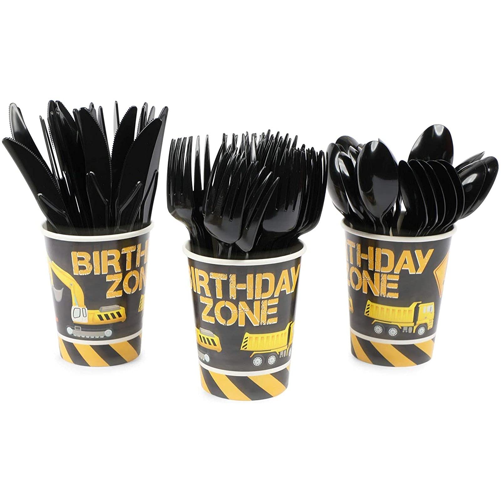 Construction Birthday Party Dinnerware, Banner, Hats (Serves 24, 146 Pieces)