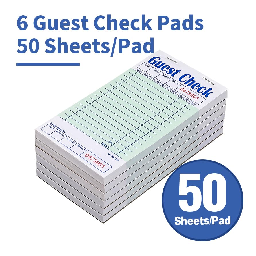 Batrical Guest Checks Server Note Pads 300 Sheets Waitress Notepad for Restaurants (6 Books) 3.5" x 6.75" Per Ticket Book