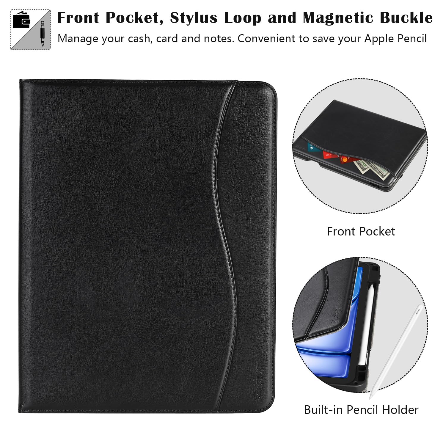 ZtotopCases for IPad Air 11 Inch M2(2024) Case, IPad Air 5th Generation (2022)/ 4th Generation (2020) 10.9 Inch Case with Pencil Holder, Multi-Angle Viewing Leather Folio Cover with Pocket, Black
