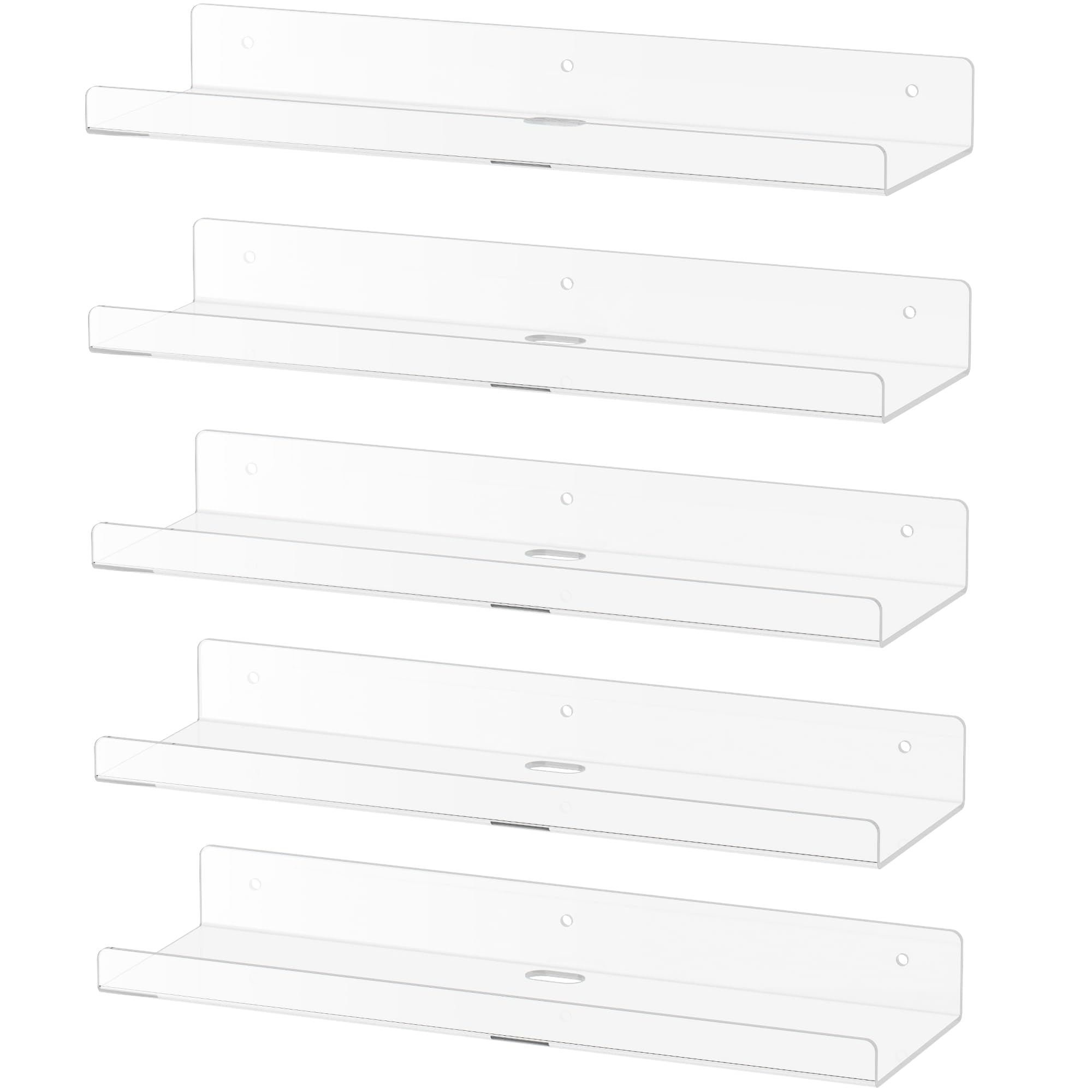 DOLLFIO Clear Acrylic Shelves for Funko Pop, 5 Set Floating Shelves for Wall Decor, Acrylic Wall Bookshelves for Bathroom, Small Storage Shelves
