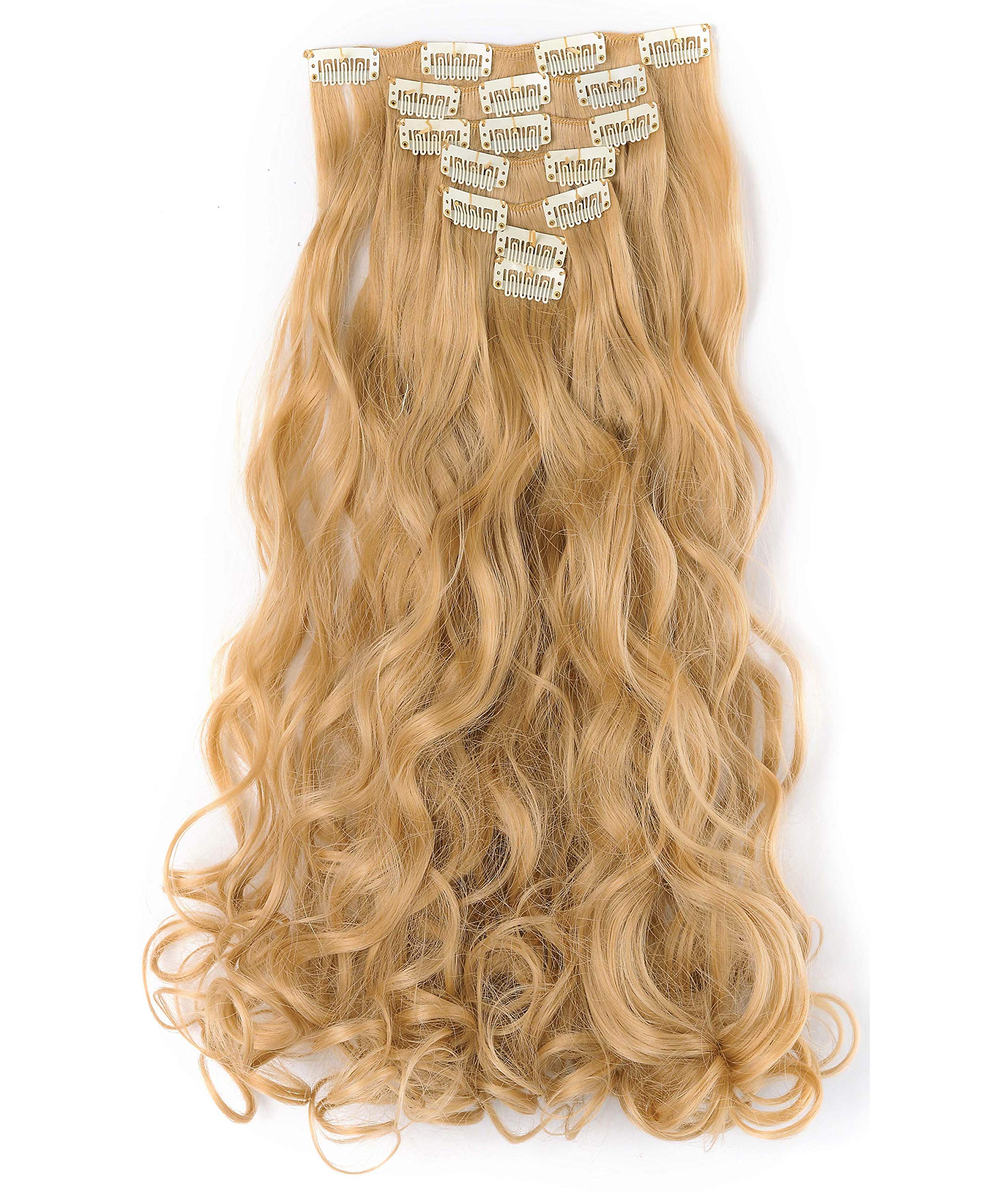 OneDor® 20" Curly Full Head Clip in Synthetic Hair Extensions 7pcs 140g (25#-light Golden Blonde)