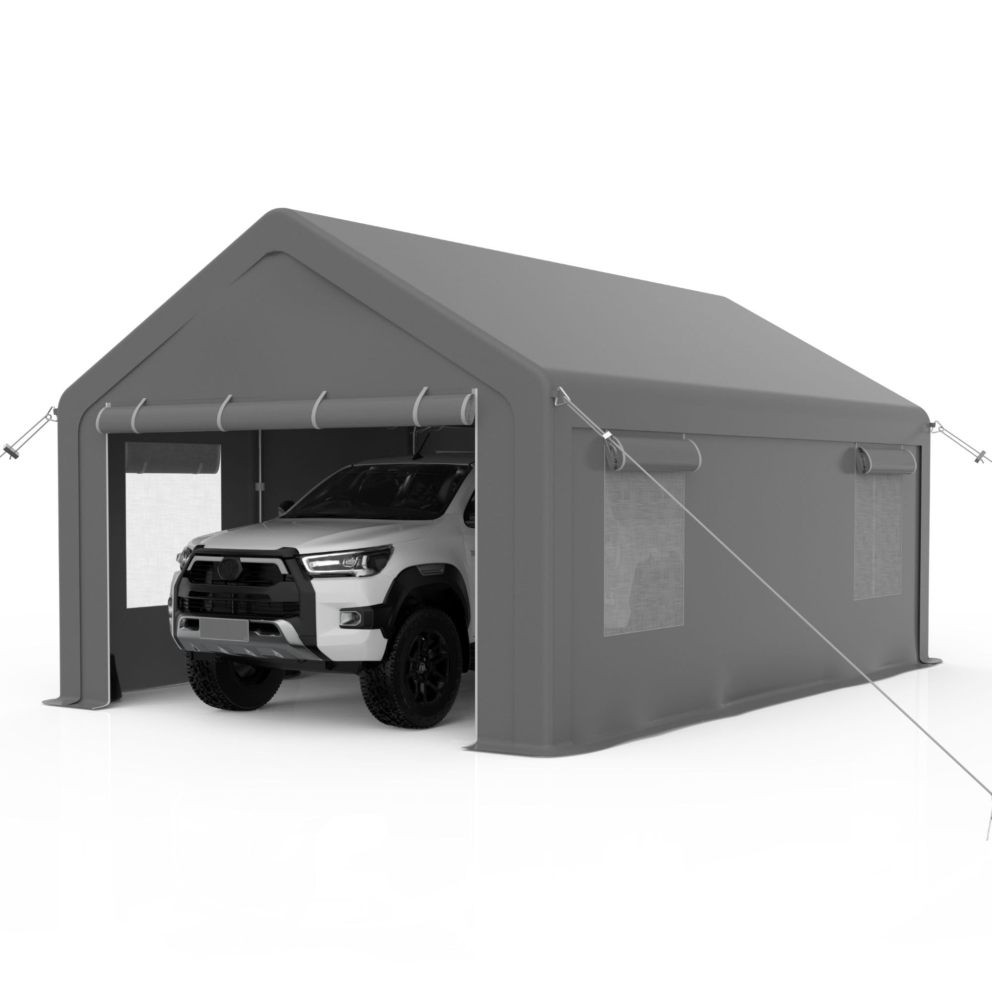 Carport 10x20ft Portable Upgraded Garage,Heavy Duty Carport with 2 Roll-up Doors & 4 Ventilated Windows, UV Resistant All-Season Waterproof Tarp, Reinforced Steel Poles, for Car, Truck, Boat