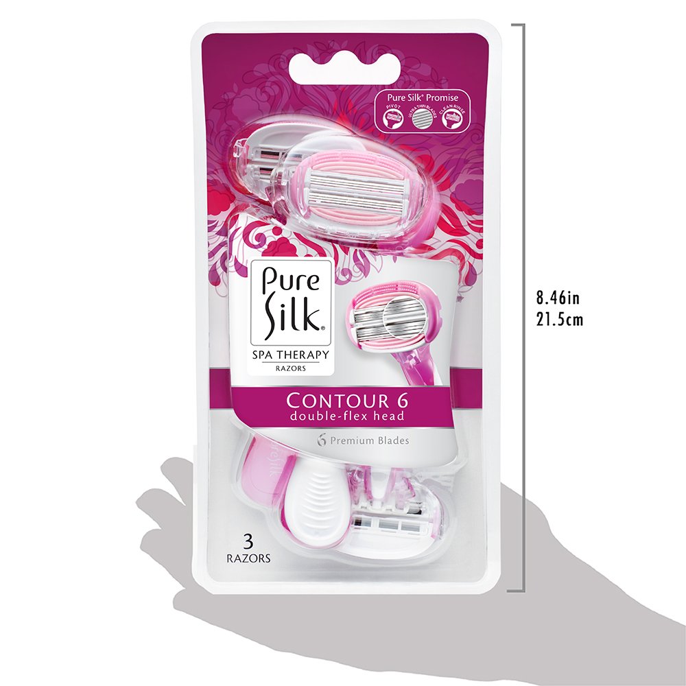 Pure Silk Contour 6 Premium Disposable Razor, 3 Count