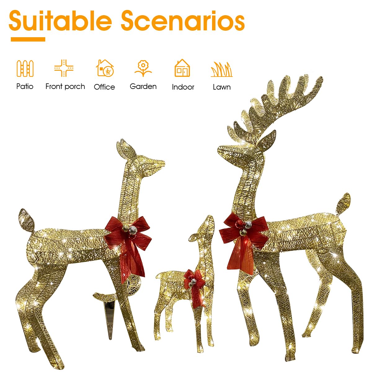 Aotiooy 3-Piece Large Lighted Christmas Deer Family Set 4FT Outdoor Yard Decoration with 360 LED Lights Stakes Holiday Lighted Reindeer for Outside Indoor