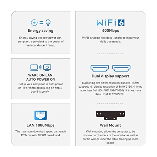 Beelink Mini PC,12th Intel Alder Lake-N100 up to 3.4 GHz, 16GB DDR4/500GB PCIE M.2 SSD, Mini Desktop Computer Support 4K@60Hz Dual HDMI, USB3.2, WiFi 6 BT 5.2, Gigabit Ethernet
