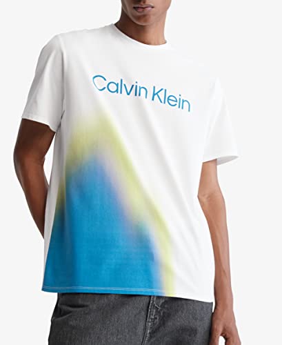 Calvin Klein Men's Relaxed Spray Painted Crewneck T-Shirt, Brilliant White