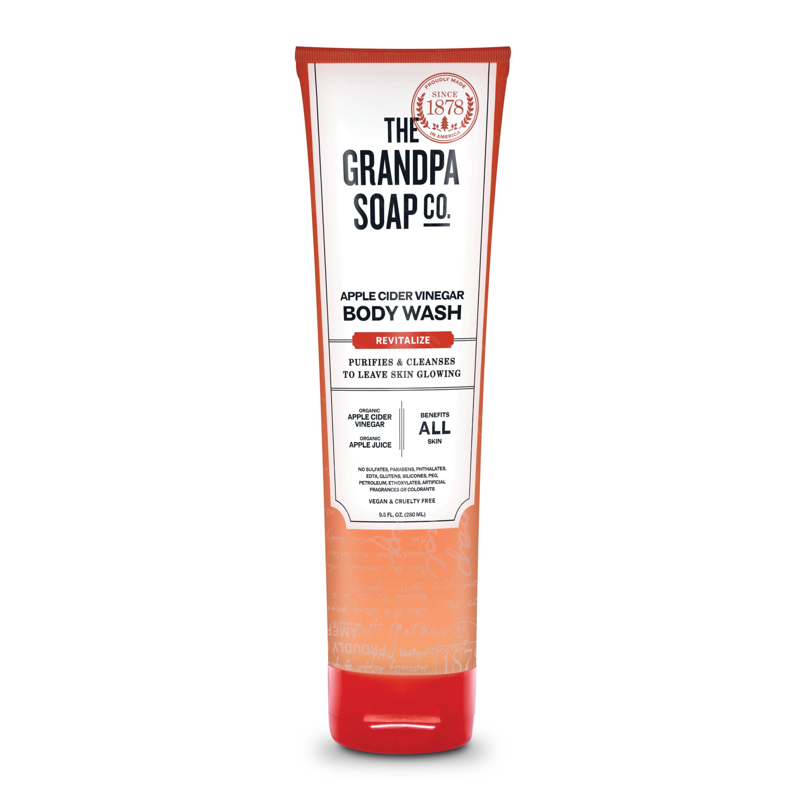 The Grandpa Soap Company Apple Cider Vinegar Body Wash - Purifies and Cleanses to Leave Skin Glowing, With Apple Cider Vinegar and Apple Juice, Helps Revitalize Skin, Vegan, 9.5 Fl Oz