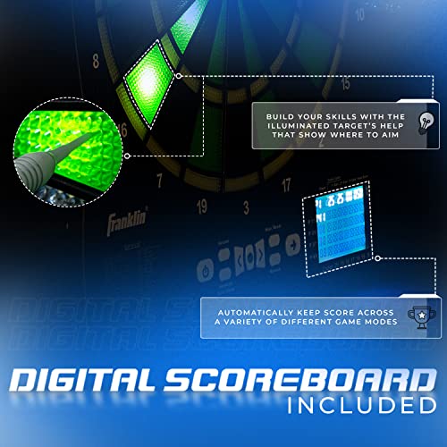 Franklin Sports Light Up Electronic Dart Board Set - LED Soft Tip Electric Dartboard with Digital Scoreboard - Adults + Kids Set - (6) Darts Included, Black/Green, 15"