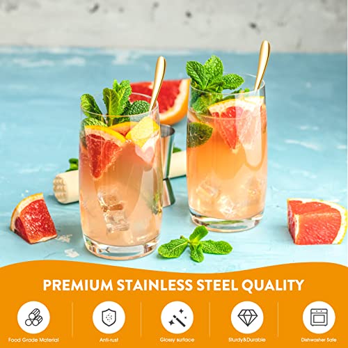 Gold Ice Teaspoons Set of 8 Pieces, 7.7 inch Long Handle Spoon, Stainless Steel Coffee Spoons, Cocktail Mixing Spoons, Mirror Polished Bar Spoon