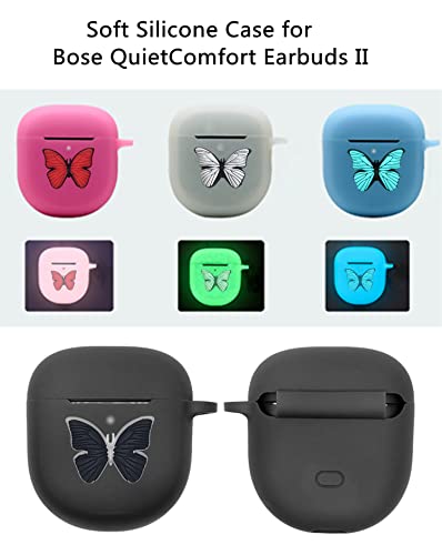 Case Cover for Bose QuietComfort Earbuds II 2022, Cute Butterfly Charm Soft Silicone Skin Glow in Dark Protector with Keychain for Bose Earbuds ii Case (White)