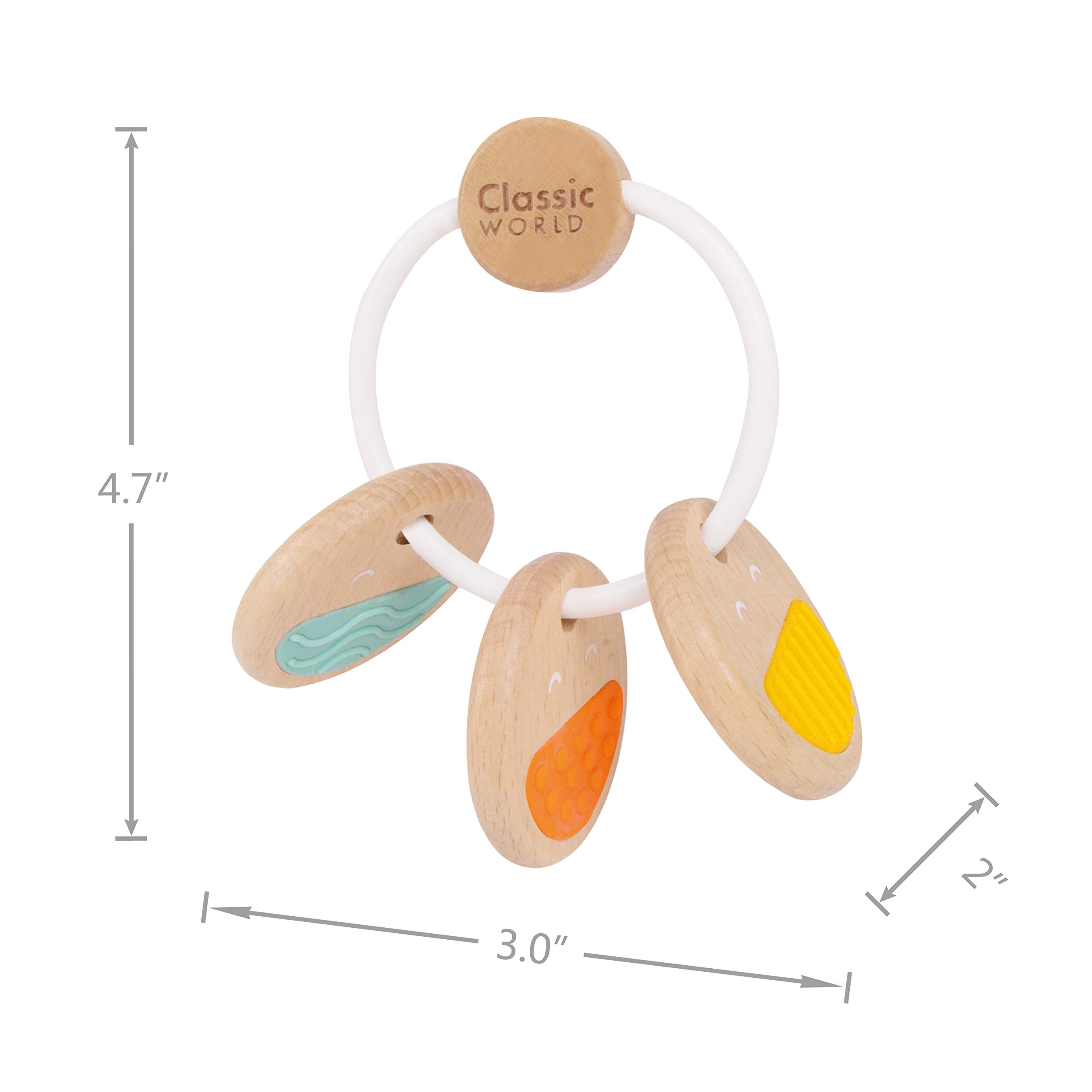 Classic World Wooden Rattle Teether Teething Toy Natural Teether, Rattle Key with Silicone, Wood Teether