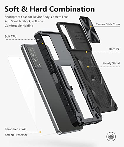 Case Designed for TCL Stylus 5G: Military-Grade Drop Proof Protection Rugged Protective Cell Phone Cover with Built in Kickstand & Slide - Shockproof TPU Matte Textured Bumper Armor Design - Black