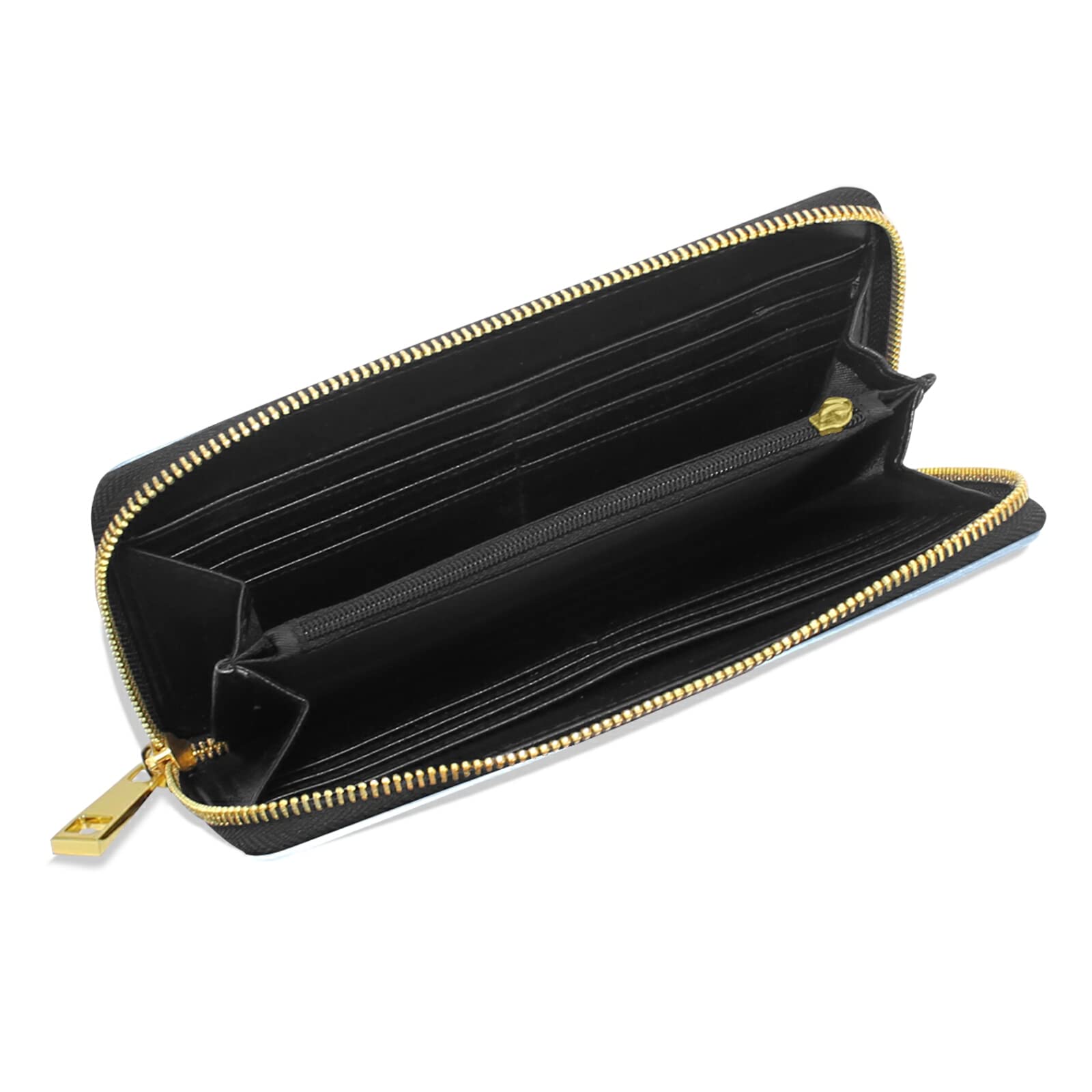 Two Swan Ducks Making Heart Swimming on Water Beautiful Scene Leather Long Wallet Organizer with Zipper Purse Clutch Bag for Women Men