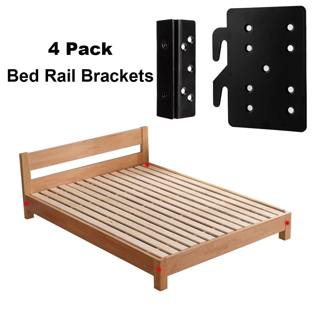 AKBFOX Bed Rail Hooks, Bed Rail Brackets, Bed Rail Hardware, Universal Bed Frame Parts Replacement with Double Hook Slot for Wooden Bed