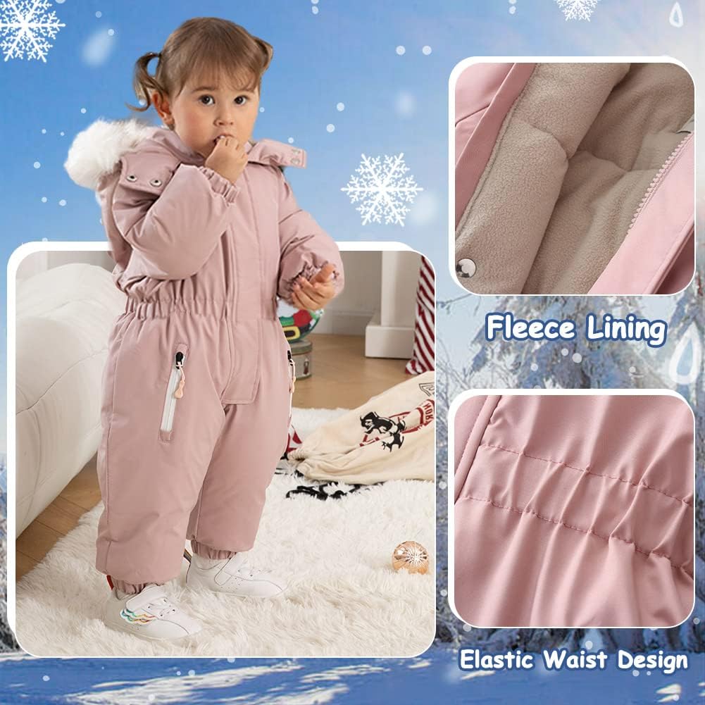 AIKSSOO Kids Baby One Piece Snowsuits Overalls Ski Suits Jackets Coats Jumpsuits Winter Outdoor Snowboarding Pink