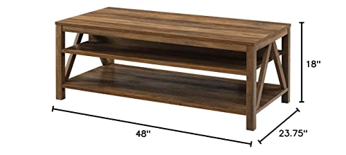 Walker Edison Modern Farmhouse A-Frame Wood Rectangle Coffee Table Living Room Ottoman Storage Shelf, 48 Inch, Rustic Oak