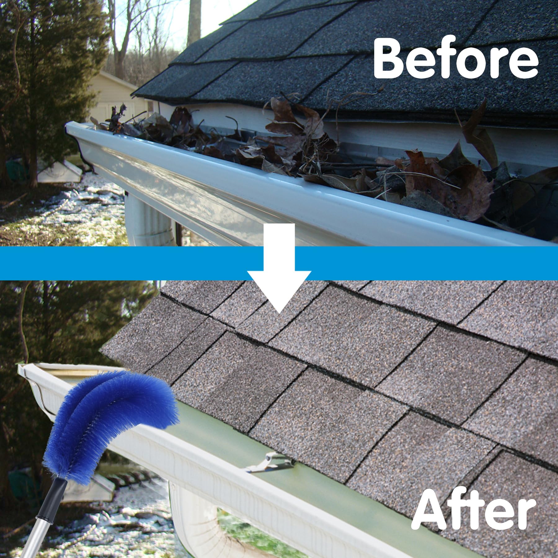 Air Jade Gutter Cleaning Brush, Adjustable Roofing Gutter Cleaning Tools From The Ground, Easy Cleaning Leaves and Debris