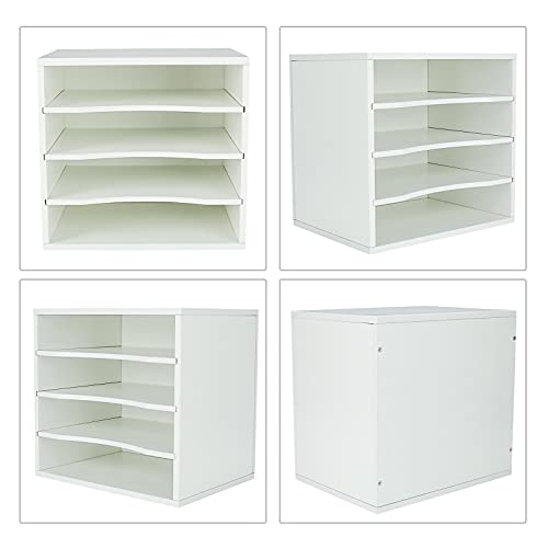 PAG Office Supplies Desk Organizer Wood File Mail Sorter with 3 Adjustable Drawer Boards,White
