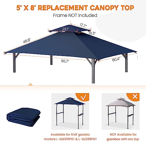 Akeacubo Replacement Canopy Cover with Double Tiered Roof Fit for 5'x8' BBQ Grill Gazebo Model L-GG001PST、L-GZ238PST (Navy Blue)
