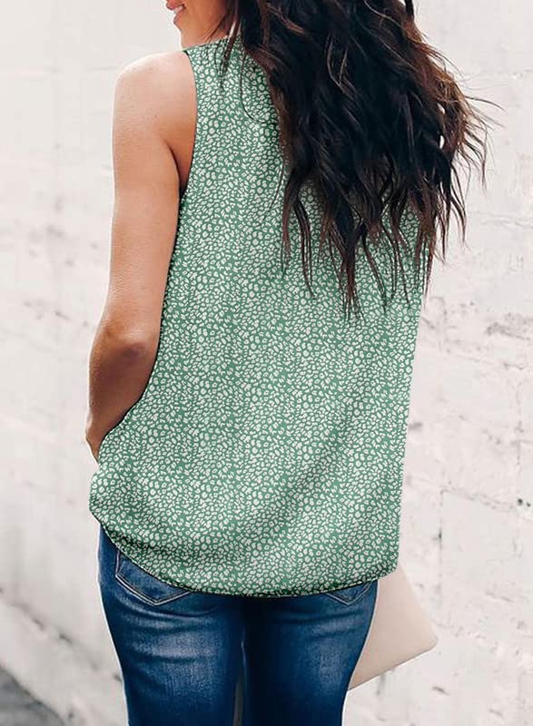 Dokotoo Womens Fashion Summer Casual Sleeveless Basic Shirts Plus Size Halter High Neck Leopard Print Loose Fit Tunic Tank Top Blouses Tee Vest Green X-Large