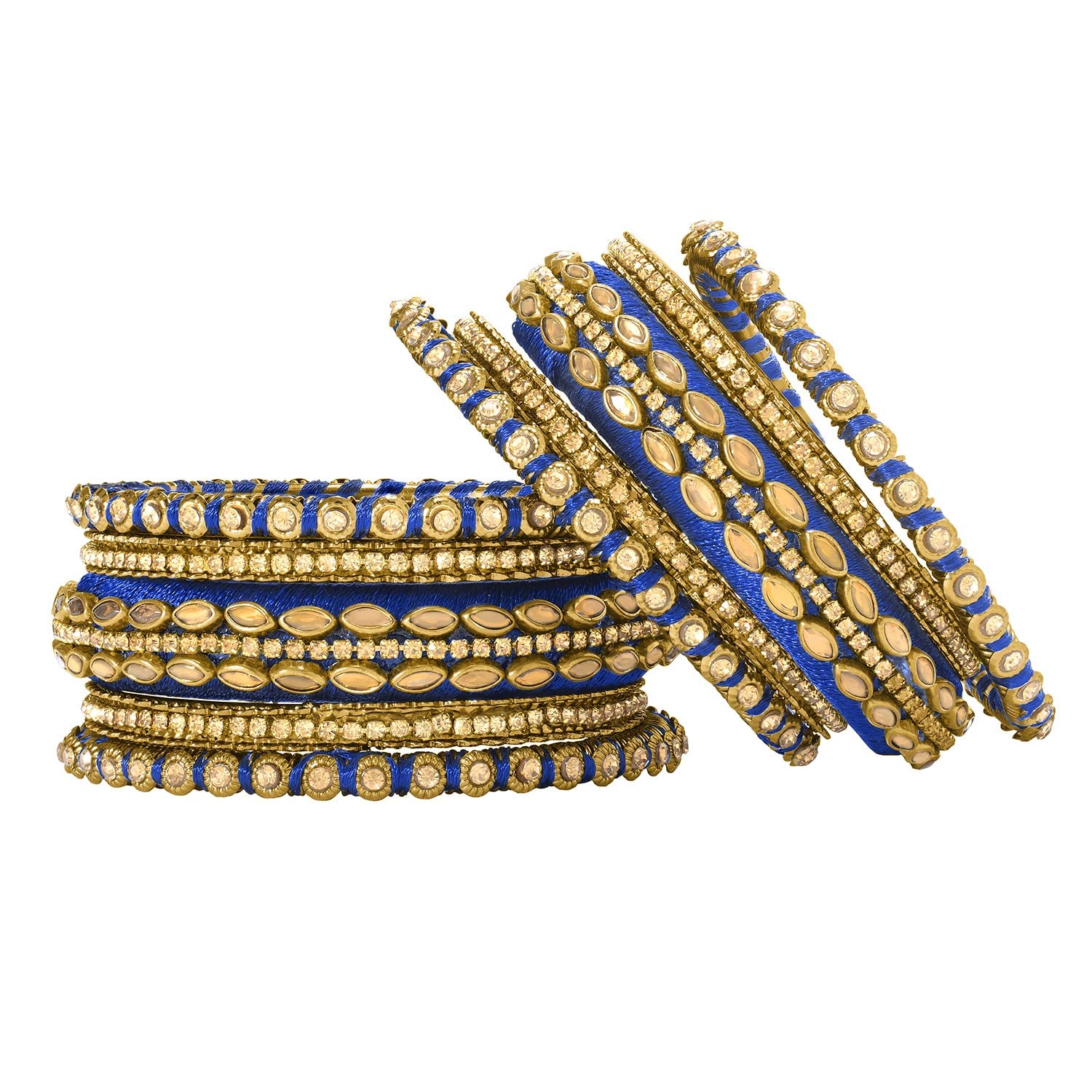 Aheli Silk Thread Faux Stone Studded Bangle Set Chuda Ethnic Indian Wedding Wear Fashion Jewelry Gift for Women