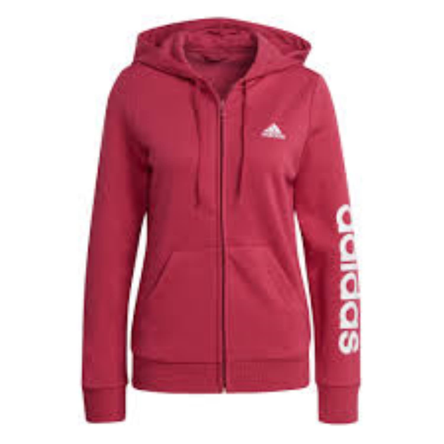 adidas Women's Essentials Logo Full-Zip Hoodie, Wild Pink/White, X-Large