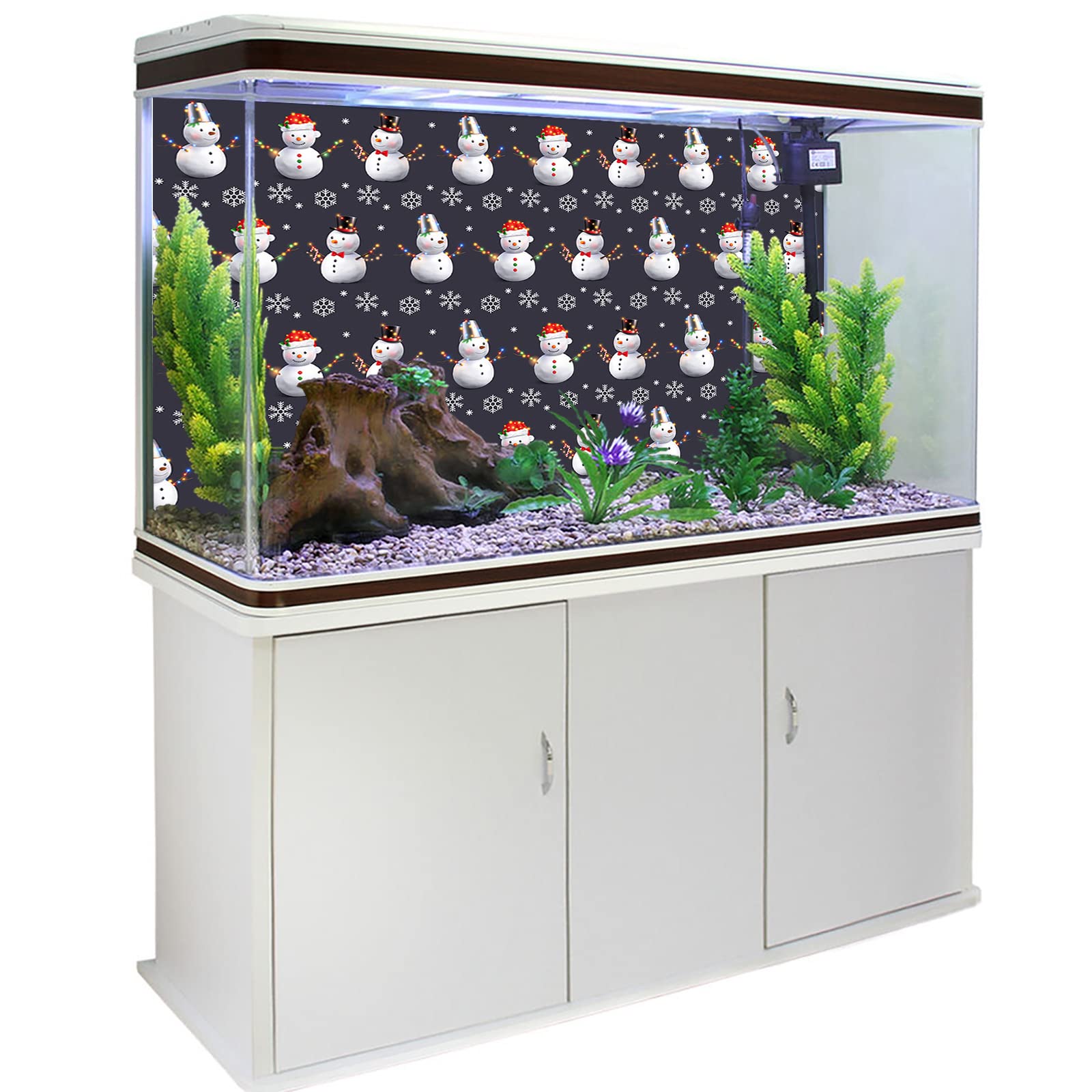 Aquarium Background Merry Christmas 12.4x24.4 inch Fish Tank Background PVC Fish Backdrop Wallpaper for Background Aquarium Snowman Snowflake Grey Texture