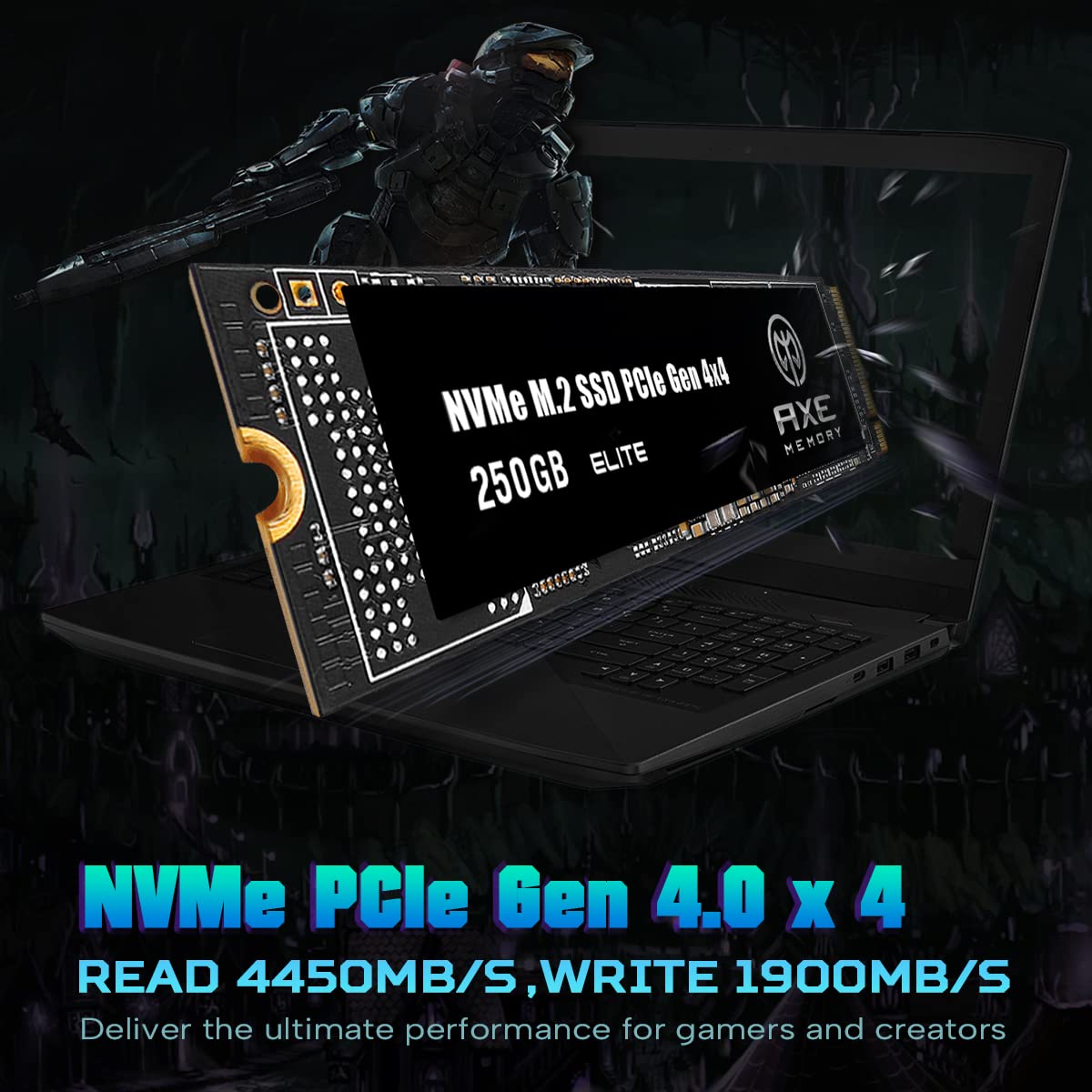 AXE MEMORY Elite Internal SSD 250GB Gen4 PCIe NVMe M.2 2280 Solid State Drive - Read Up to 4450MB/s and Write Up to 1900MB/s