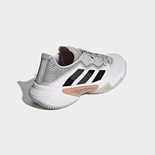 adidas Women's Barricade 12 Tennis Shoe, White/Silver Metallic/Ambient Blush, 7.5