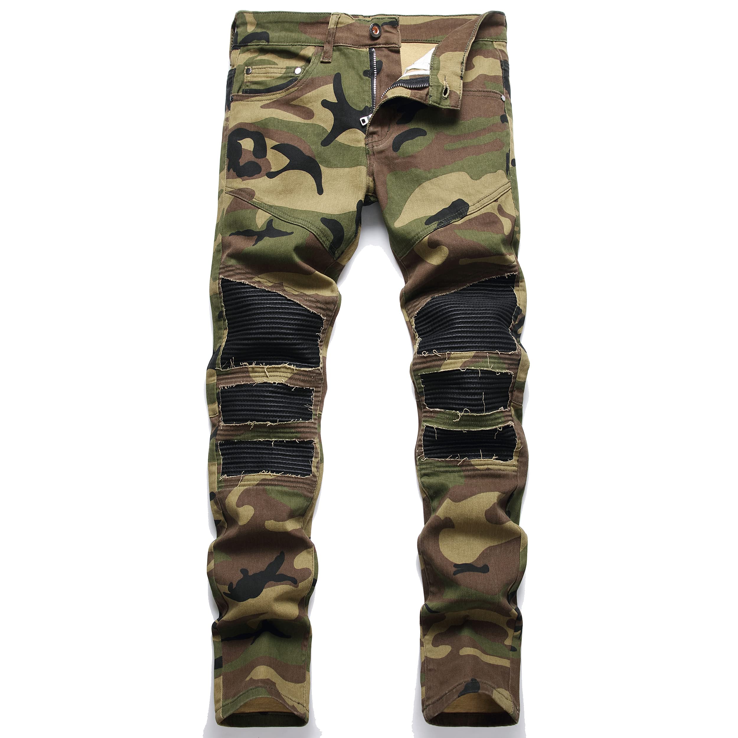 AITITIA Men's Ripped Camouflage Slim Fit Stretch Jeans (42, 6614 Camouflage)