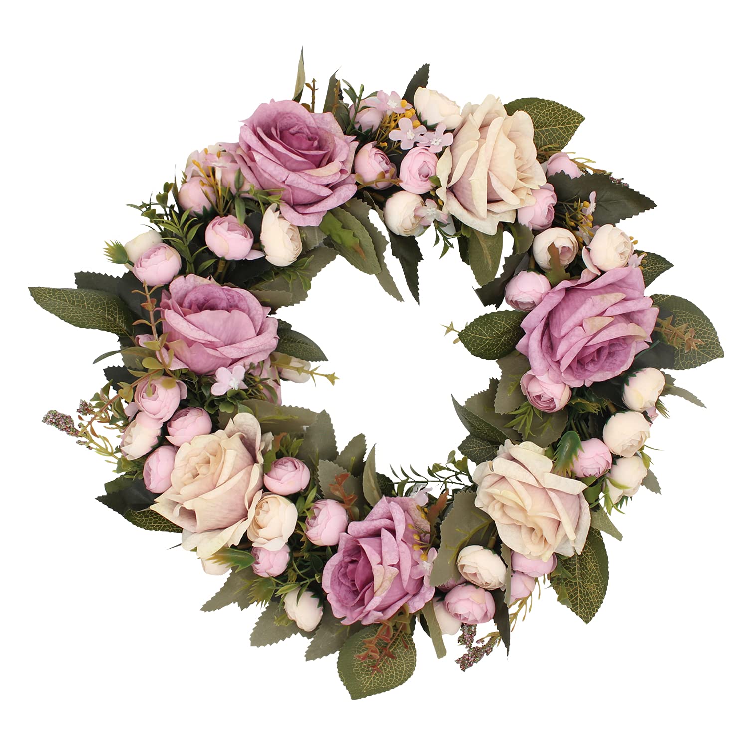Floral Wreath Classic Flowers for Home Room Garden Lintel Decoration,Door Decorations Hanging for Christmas Party,13 Inch Wreath (Purple Peony)