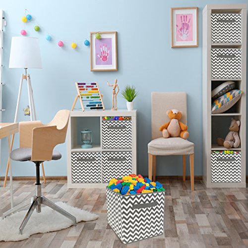 SorbusĀ® Foldable Storage Cube Basket Bin, 6 Pack,Chevron Pattern (Gray)