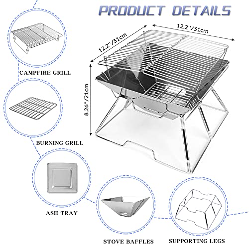 Barbecue Grill, Folding Charcoal BBQ Grill Portable Camping Grill, Stainless Steel Barbecue Tool Kits for Outdoor Picnic Patio Camping Backyard Cooking Travel