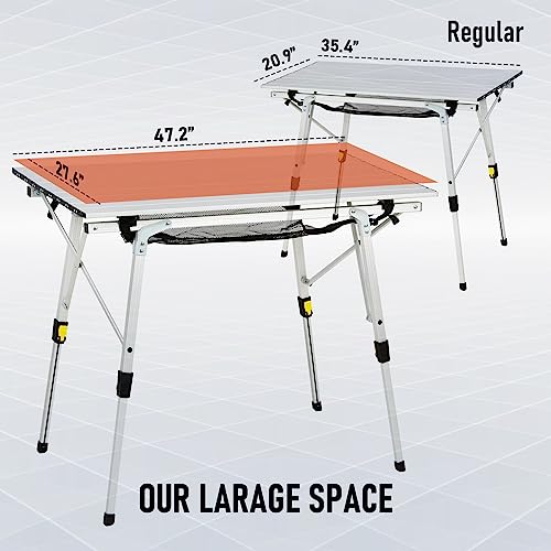 Alpen Outdoor Aluminum Folding Camping Table Adjustable Height for Outdoor Picnic, Camping, Beach, Lightweight Camp Table with Mesh Layer and Carry Bag (35 x 21 inch)