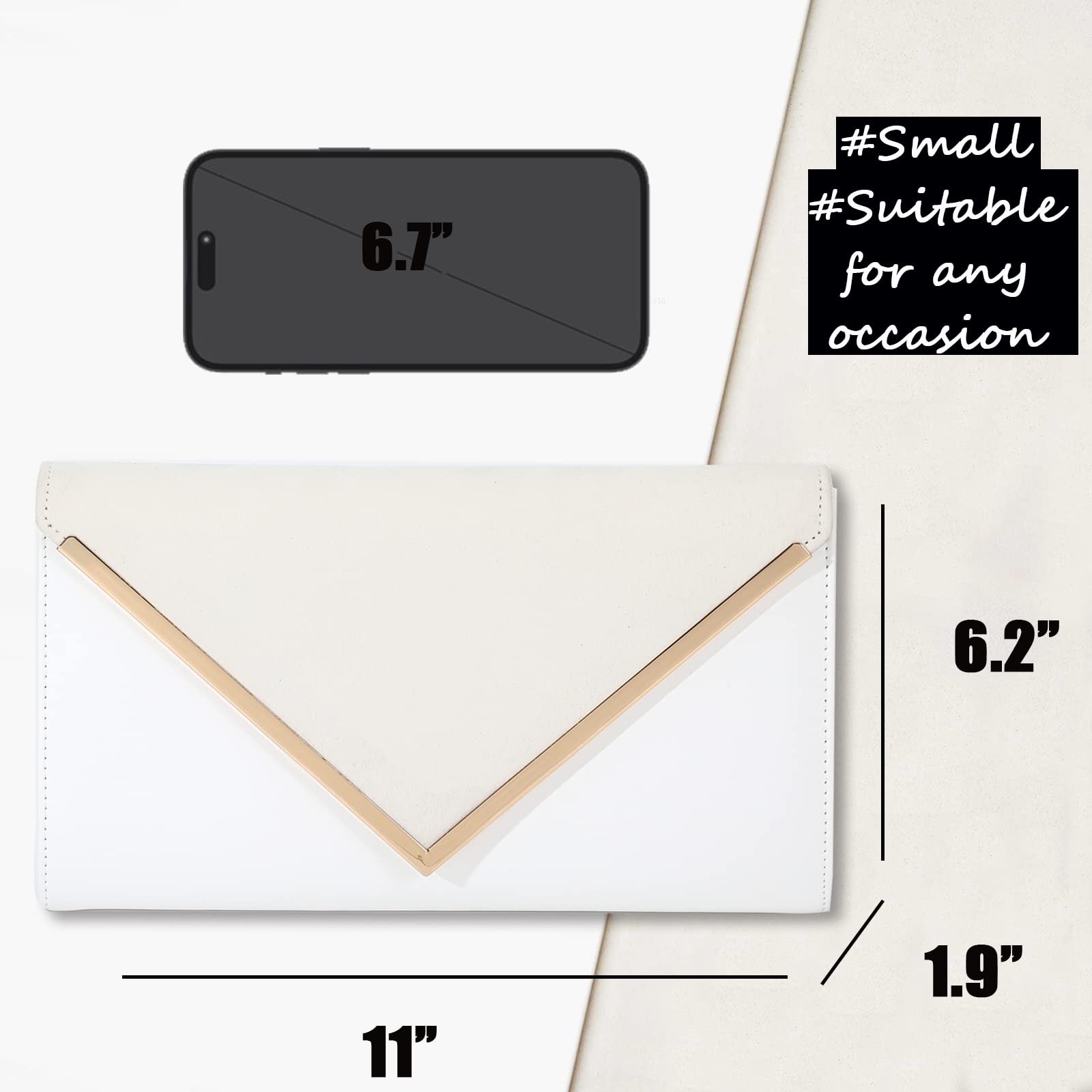 AHIBGRN Evening Bag Vegan Leather, Clutch Purses for Women Wedding, Classy Women's Evening Handbags, Shoulder Bag, Envelope Clutch White