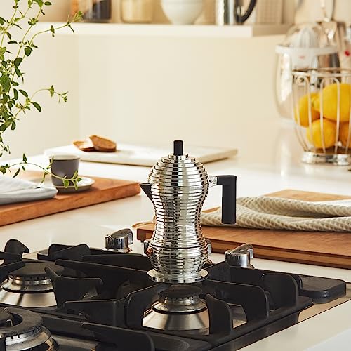 Alessi MDL02/1 B Pulcina Stove Top Espresso 1 Cup Coffee Maker in Aluminum Casting Handle And Knob in Pa, Black