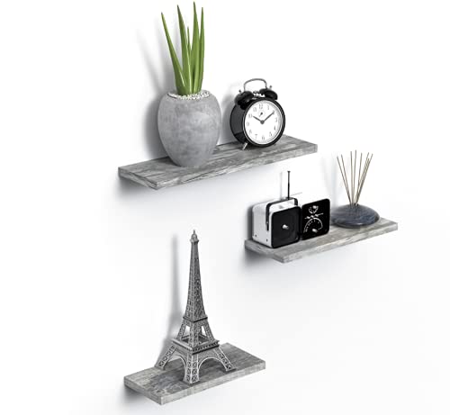 Under.Stated Floating Shelves, Wall Hanging Shelf Set of 3 for Living Room, Office, Kitchen, Bathroom &, Perfect Home Room Wall Decor, Farmhouse Gray