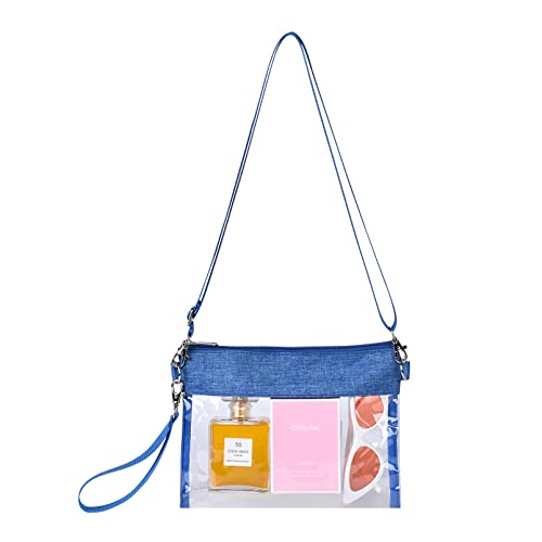 USPECLARE Clear Crossbody Purse Bag Stadium Approved Clear Tote Bag for Work Concert Sports(Blue)