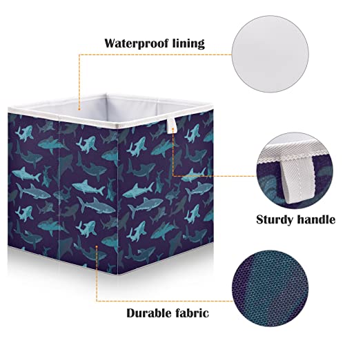DOMIKING Little Shark Vector Collapsible Fabric Storage Cubes Bins with Handles Square Closet Organizer Waterproof Lining for Home Office Bedroom 11.02x11.02x11.02 Inches