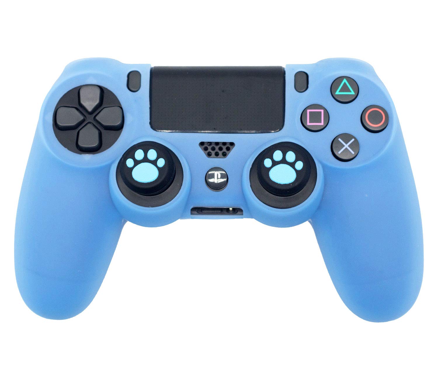 Controller Skin for PS4,BRHE Anti-Slip Grip Silicone Cover Protector Case Compatible with PS4 Slim/PS4 Pro Wireless/Wired Gamepad Controller with 2 Cat Paw Thumb Grip Caps (Blue)