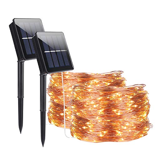 ALED LIGHT Solar String Lights Outdoor, 2 Pack 30M/98.2ft 300 LED Copper Wire Light Waterproof Luminous LED String Lighting Chain 8 Modes Warm White Starry Fairy Lights for Garden Home Decoration
