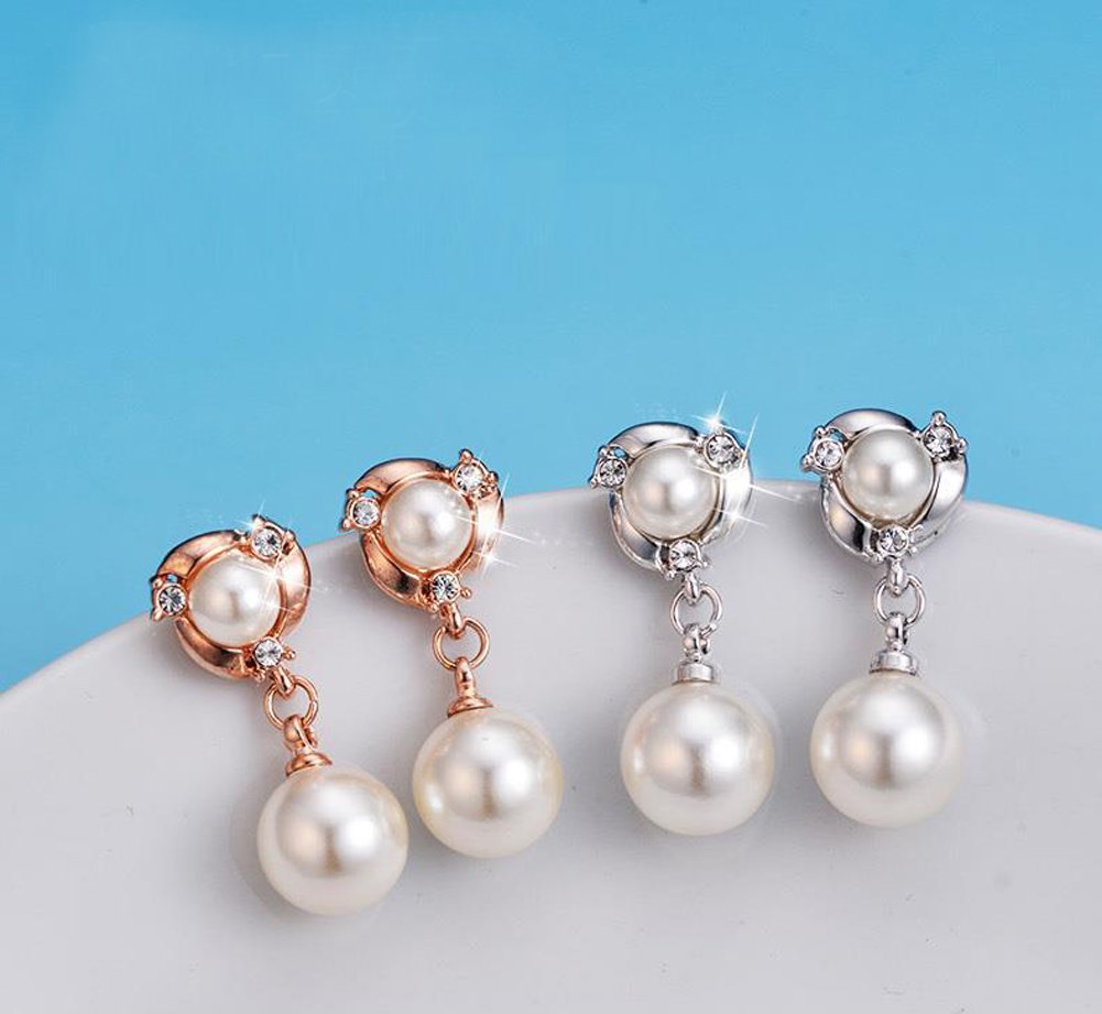 Acefeel Clip On Earring For Women White Pearl Non Pierced Clip Earrings