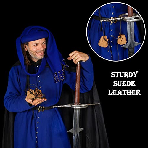 Mythrojan Suede Drawstring Pouches LARP Suede Medieval Trinket Bag Set of 2 Brown