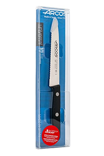 ARCOS Paring Knife 5 Inch Stainless Steel. Serrated Tomato Knife for Cutting and Chopping. Ergonomic Polyoxymethylene Handle and 130mm Blade. Series Universal. Color Black