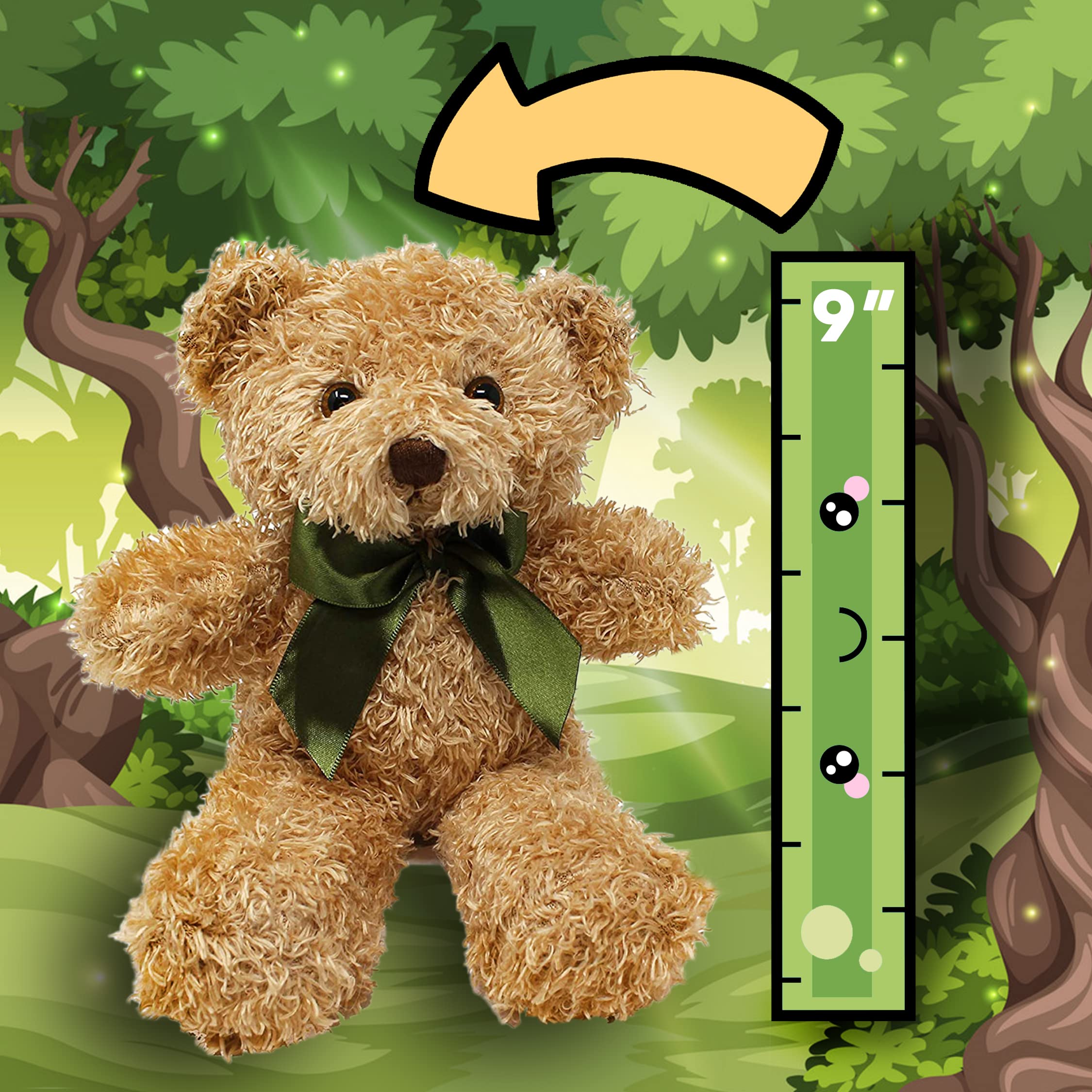 Fluffuns Teddy Bear Plush 9" (3 Pack) Cute Teddy Bears Stuffed Animals in 3 Colors - Stuffed Bears (Dark Brown, Golden, White)