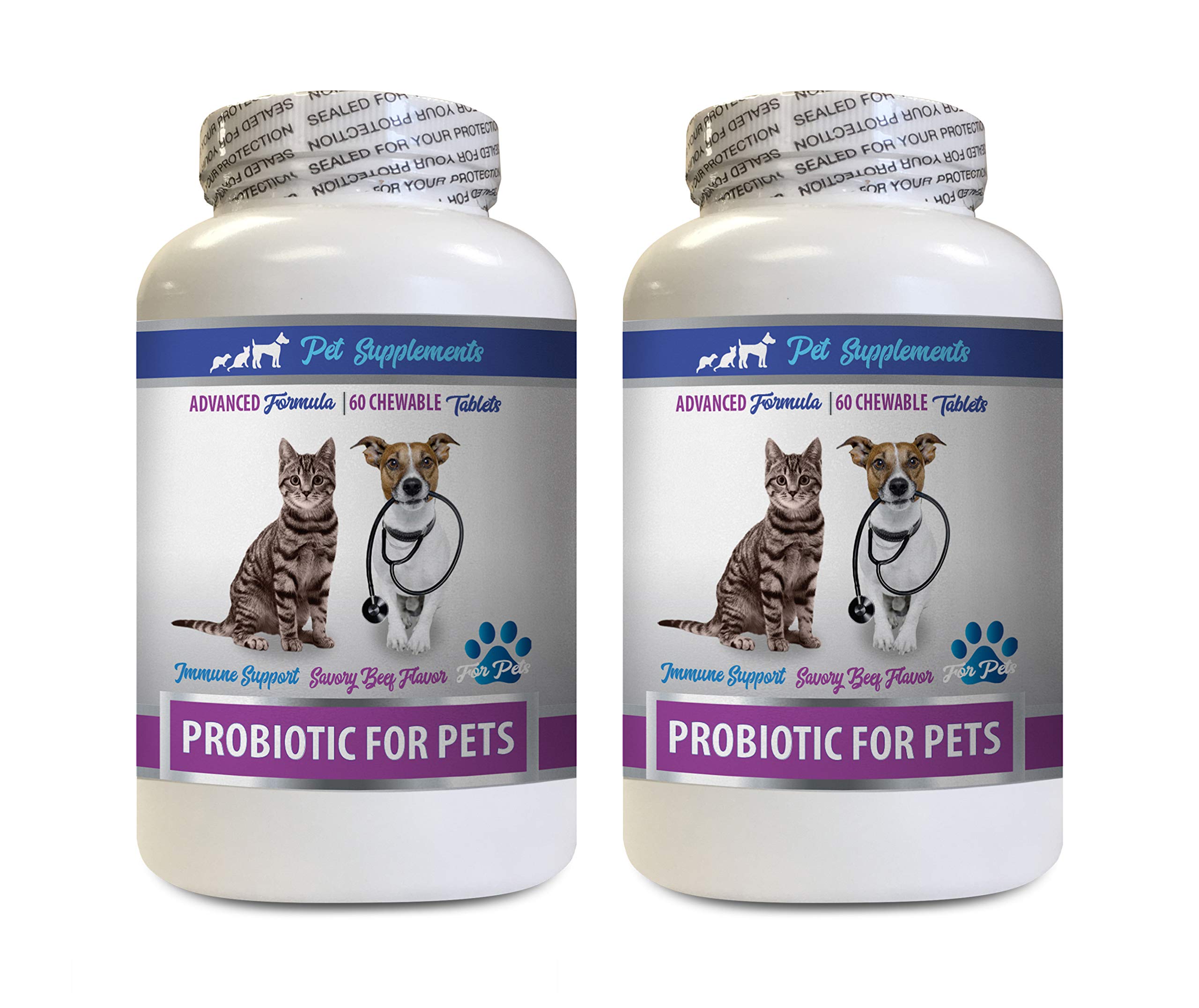 cat Diarrhea Remedy - PROBIOTICS for Pets - Dogs Cats - Bad Gas and Breath Treats - Advanced Immune Boost - cat probiotics Immune - 2 Bottles (120 Treats)